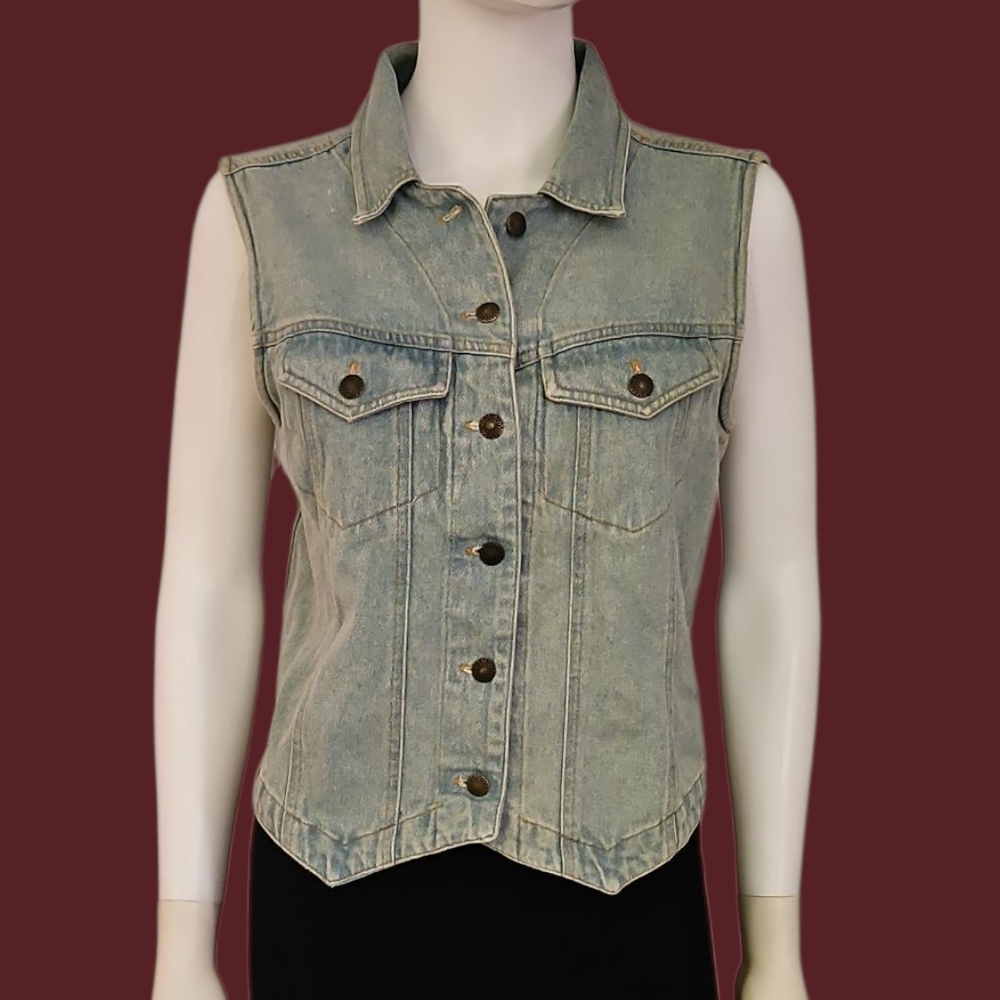Vtg Russ State Of Blue 1990s Light Wash Denim Sleevel… - Gem